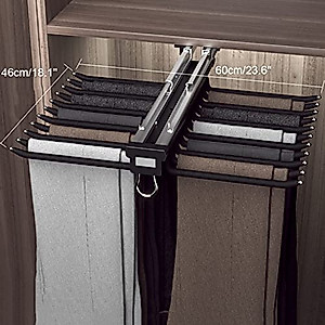 RSTJ-Sjef Closet Pull Out Trousers Rack with Silent Double Rail, 22 Arms Aluminum Alloy Pants Hanger Bar Clothes Organizers-for Jeans, Pants, Trousers, Ties, Scarf Storage,Black