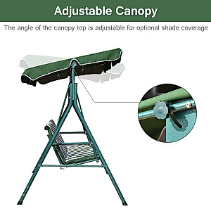 Tangkula 2 Person Canopy Swing Weather Resistant Glider Hammock Porch Garden Backyard Lawn Cushioned Steel Frame Loveseat Swing Chair Bench Seat Patio Furniture