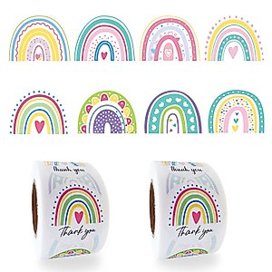 1000Pcs Rainbow Thank You Label, 1.5 Inch Round Thanks Sticker Boho Adhesive Business Label Cute Packaging Tags for Card Box Packing Bag Decorative Envelope Seals, Boutique Business Supplies, 8 Styles