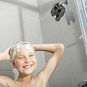 Funwares Wash n' Roar T-Rex Shower Head, Gray - Shower Nozzle Shaped like a Tyrannosaurus Rex Skull
