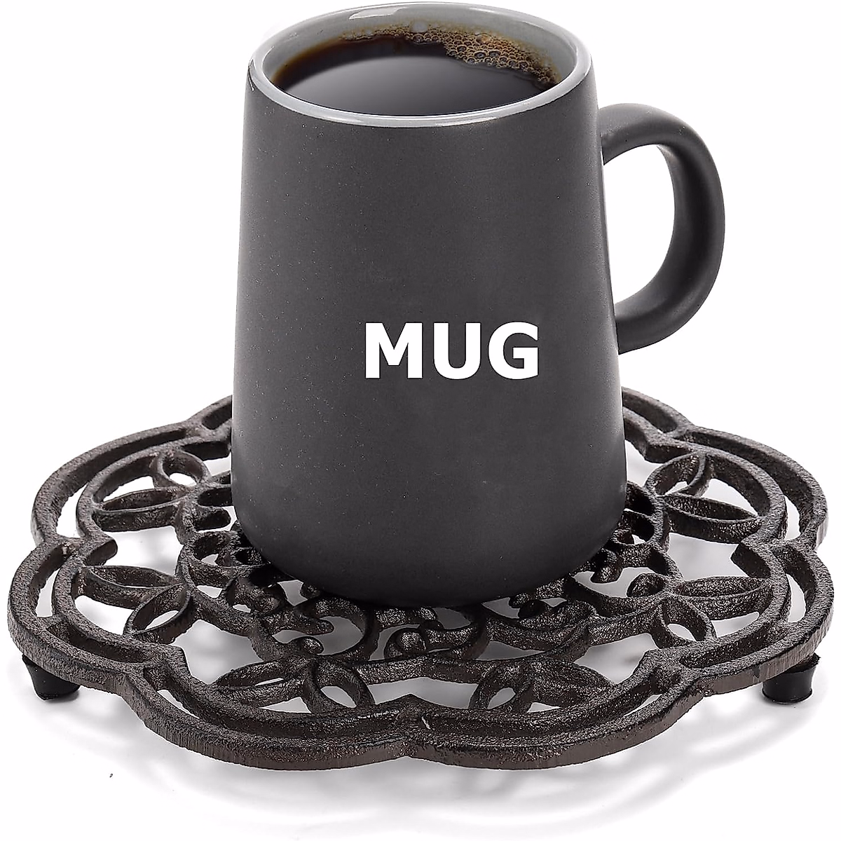 Yopay 2 Pack Cast Iron Trivet Heavy Duty, 7.7 inch Round Metal Trivet for Hot Pans or Teapot, Rustproof Pot Stands Holders with Rubber Pegs for Countertop, Dining Table, Kitchen Farmhouse Decoration