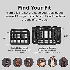 IRIS USA 24" Dog Playpen, 4-Panel Pet Playpen, Puppy Playpen, Indoor/Outdoor Dog Pen, 35 x 35 x 24, Foldable, Fold It Down, Easy Storing, Customizable, Black