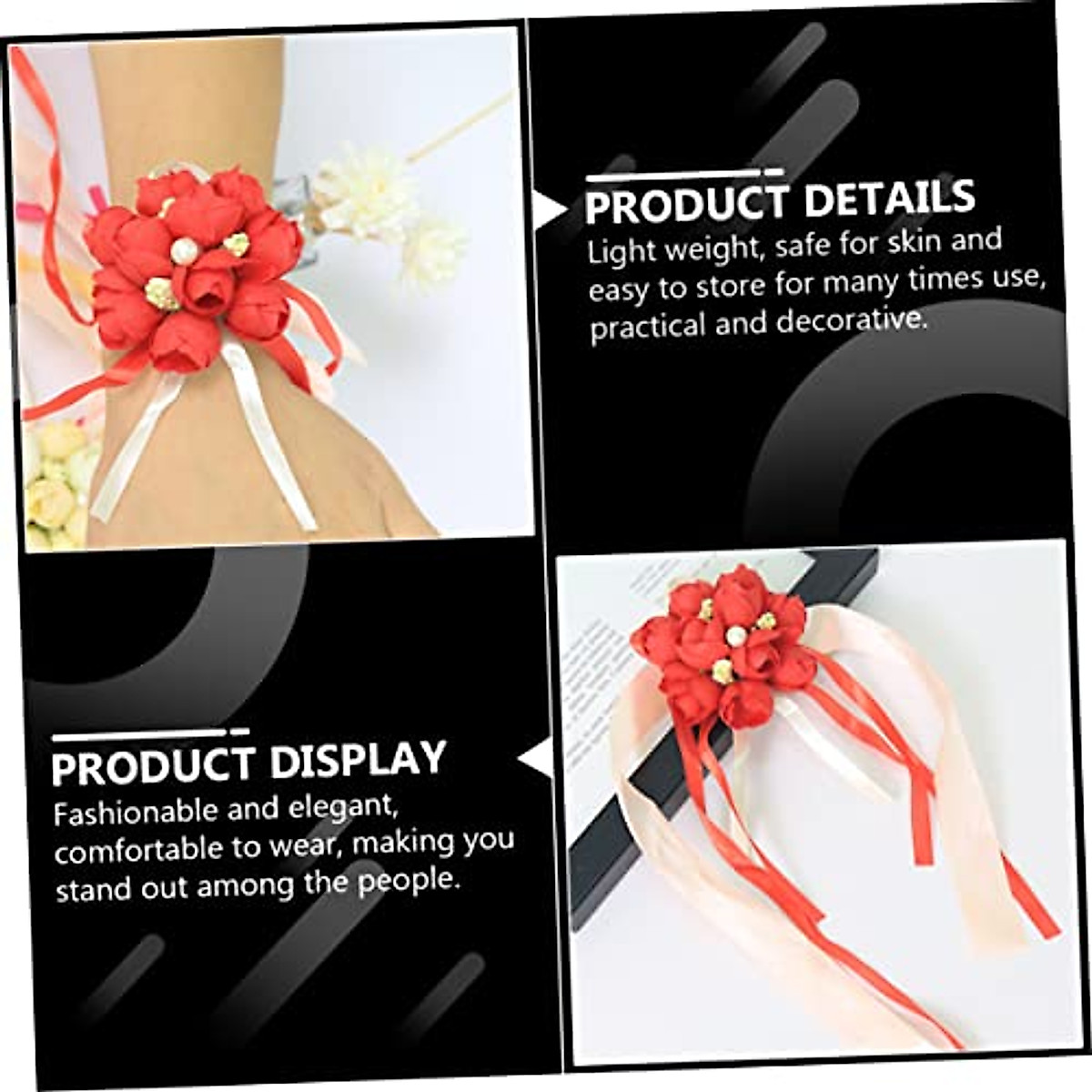 VOSAREA 5Pcs Wrist Flower Wedding Bridal Rose Hand Flowers Bridal Hand Flower Corsage Wristlet Prom Dresses Wedding Corsages Flower Corsage Ballgown Peony Silk Flower Bride Wedding Flowers