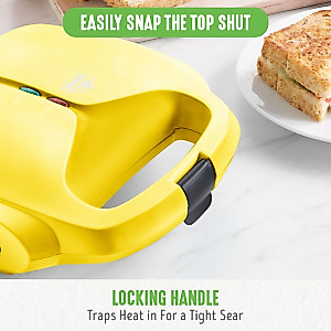 GreenLife Pro Electric Panini Press Grill and Sandwich Maker, Healthy Ceramic Nonstick Plates,Easy Indicator Light, PFAS-Free, Yellow
