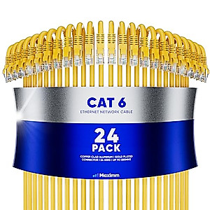 Maximm Cat 6 Ethernet Cable 8 Ft, (24-Pack) Cat6 Cable, LAN Cable, Internet Cable, Patch Cable and Network Cable - UTP (Yellow) 8 Feet ethernet Cord