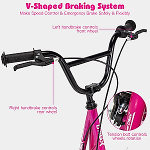 GYMAX Scooter, Kids & Adults Off-Road Scooter with 12" Inflatable Wheels, Adjustable Height Handlebar, V-Type Handbrakes & Axle Pegs for All Terrain, 8+ (Pink)