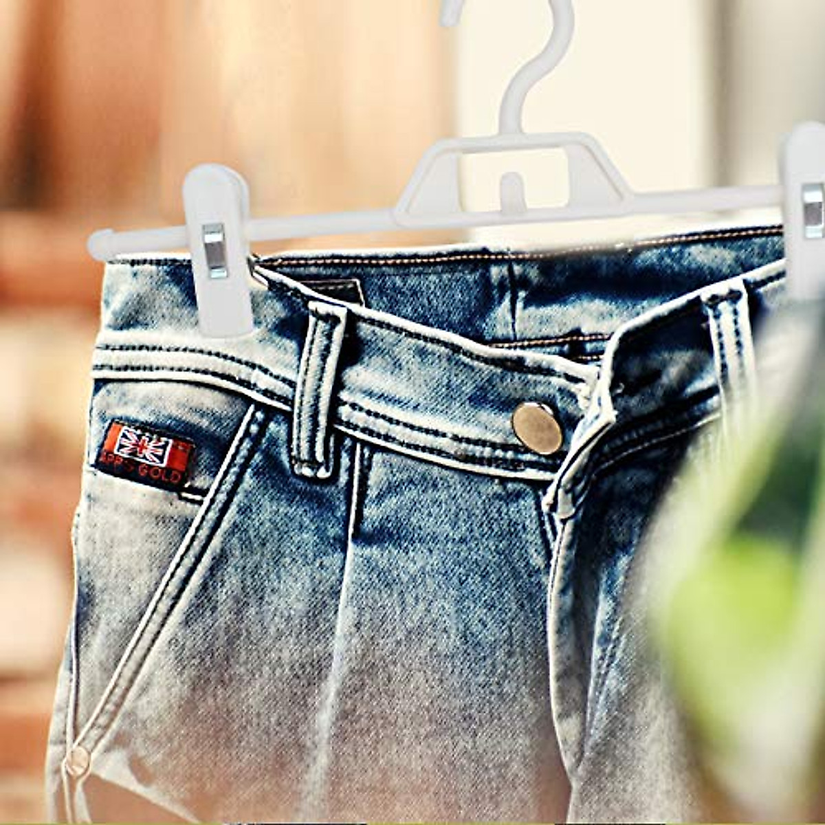 DOITOOL 10 Pack Plastic Skirt Hangers, Space Saving Cloth Hangers with Retractable Clips, Non Slip Clip Hangers for Pants, Bulk Plastic Hangers Closet Organizer (White)