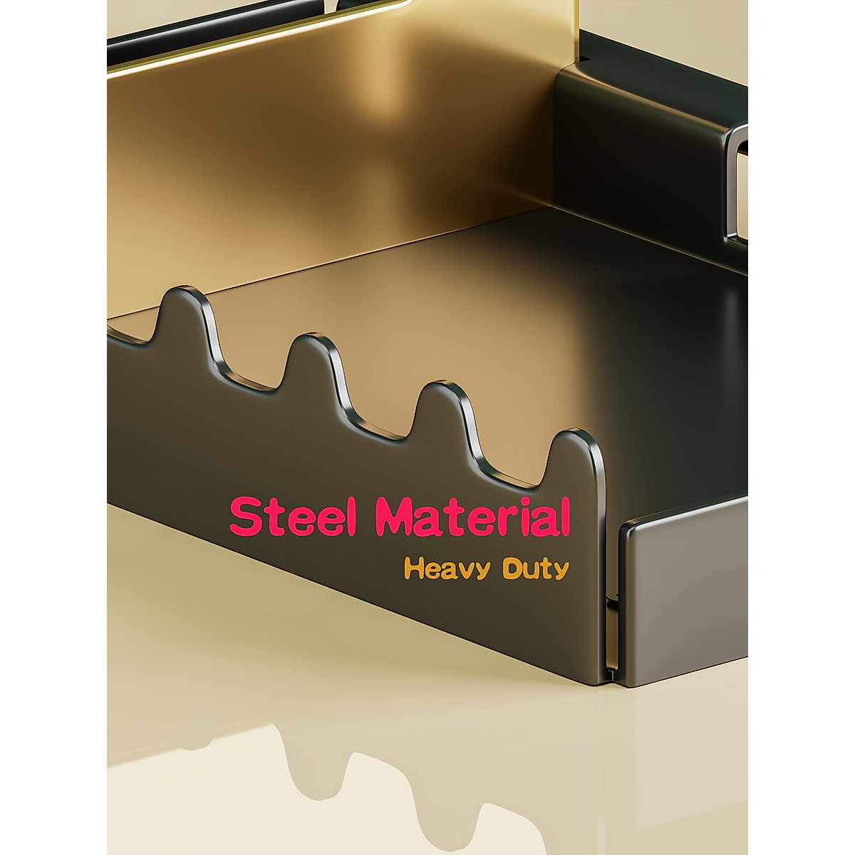 Dr.DJ Metal Spoon Rest Pot Lids Holder Heavy Duty Pot Pan Lid Organizer Stand, Cutting Board Rack Chopping Board Organizer Stand Spoon Rest w Drip Tray Kitchen Countertop, Stainless (Black)