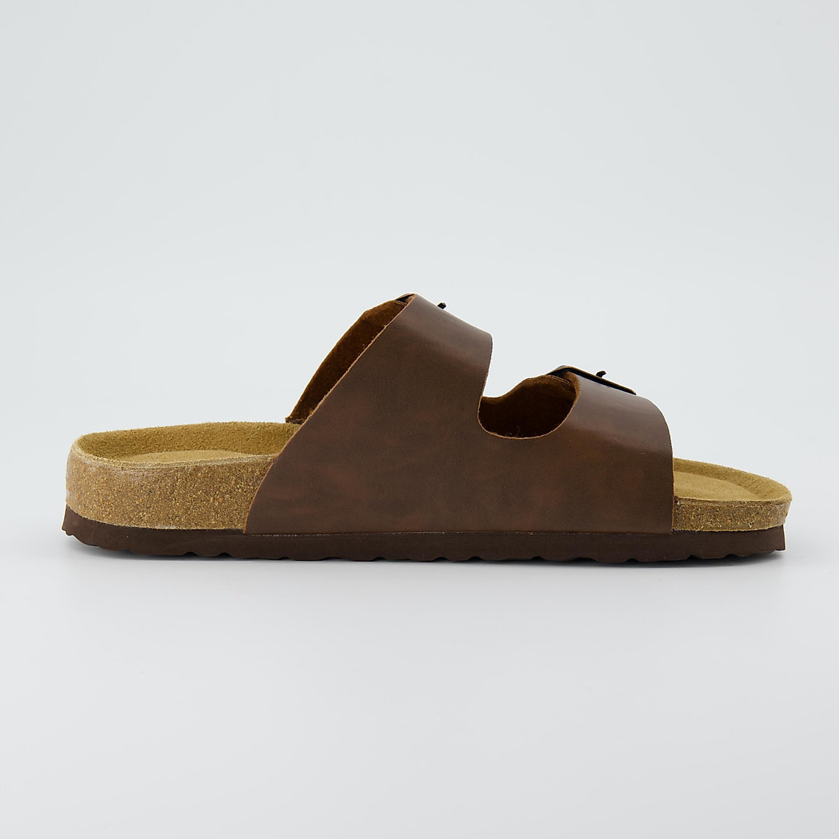 CUSHIONAIRE Lane Cork Footbed Sandals for Women – Comfortable Double Buckle Slip-On with Genuine Suede Footbed & Arch Support Slides for Women Footwear, BROWN 8