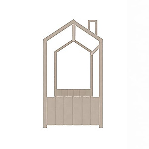 DEYOBED Twin Size Velvet House Bed, Wooden Floor Bed with Upholstered Headboard and Footboard w/Strips, Wood Bed with Roof for Kids, Boys and Girls, Beige