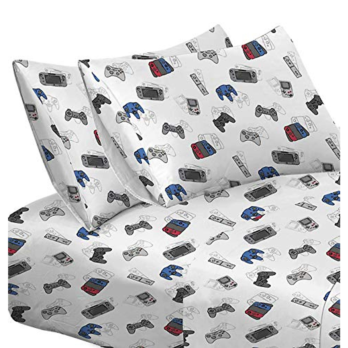 Kids Rule 3-Piece Game Controllers Sheet Set | 1 Twin Flat Sheet, 1 Twin Fitted Sheet & 1 Queen Pillowcase | 100% Softly Brushed Microfiber Polyester | Soft, Smooth & Durable | Ideal for Kids | Grey