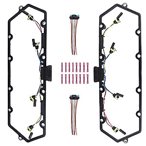 WMPHE Compatible with 2 Valve Cover Gaskets + Inner Injector Glow Plug Harness with Relay + 8 Glow Plugs Ford F250 F350 E250 E350 Diesel Powerstroke 7.3L 1999 2000 2001 2002 2003, OEM F81Z-6584-AA