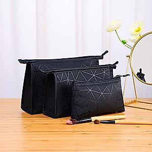 RNONDRY 3Pcs Makeup Bag Set for Women Travel Cosmetic Organizer Bag Large Zipper Pouch Toiletry Bag for Girls (3Size, Black)