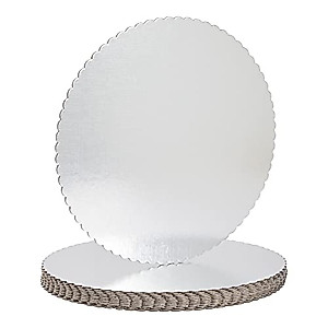 12-Pack Cake Boards 12 Inch, Elegant Round Scalloped Boards for Bakeries, Baking Desserts, Cake Decorating, Sturdy Cardboard Material, Disposable (Silver, 12x12x0.08 in)