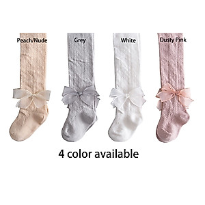 CHUNG Baby Girls Cotton Tights Thin Hallow Summer with Bowknot Lace Fashion Toddler Crochet Footed Legging (1-2 Years, White)