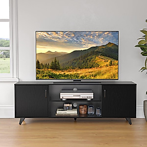 Panana TV Stand, Entertainment Center with 2 Doors and 2 Cubby Storages Cabinets for up to 65 inch for Living Room Bedroom (Black, 53.5 inch)