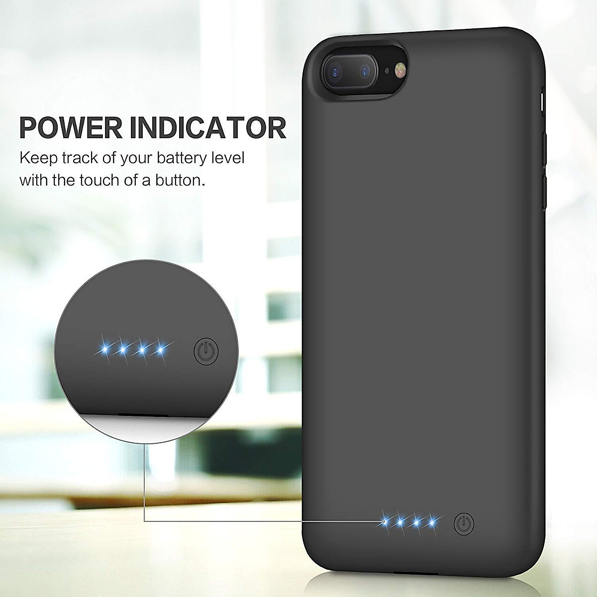 Battery Case for iPhone 6 Plus / 7 Plus / 8 Plus, 8500mAh Portable Battery Pack Rechargeable Protective Smart Battery Case for iPhone 6 Plus / 7 Plus / 8 Plus External 5.5 inch Charging Case - Black