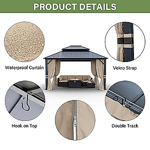 10' x 20' Hardtop Gazebo,Outdoor Galvanized Steel Metal Double Roof Gazebo with Curtains and Netting for Patios,Gardens,Lawns,Khaki