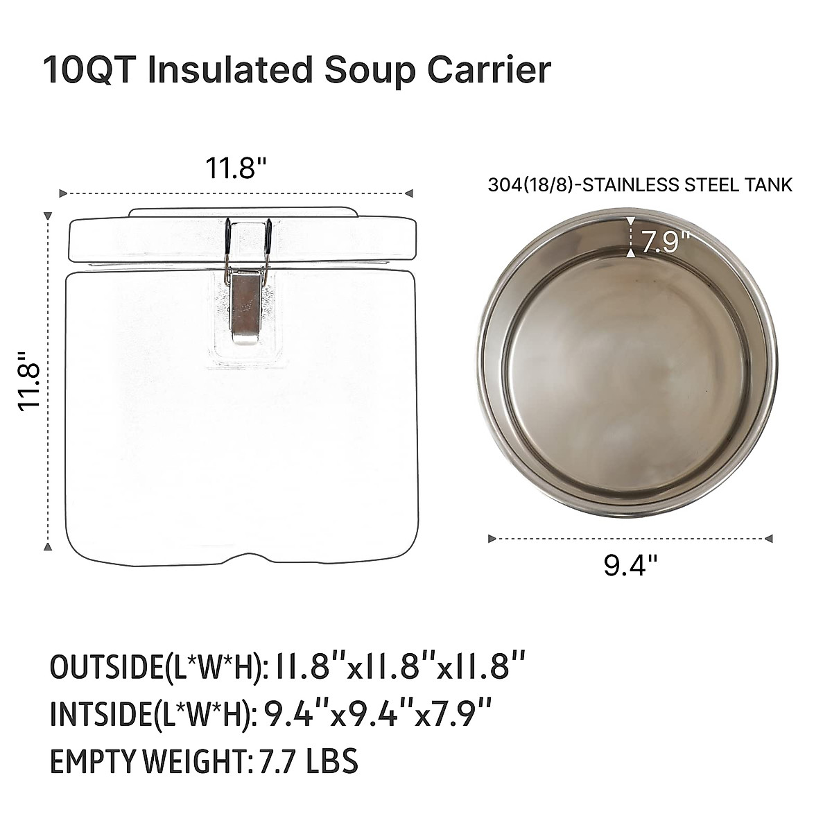 FORCOOK Insulated Soup Carrier Coolers for Food 2.5 Gallon Commercial Food Warmer Hot Box for Food Storage Hot Box Food Warmer for Parties with 18/8 Stainless Steel Liner Leak-Proof Red