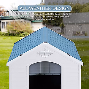 ZENY Plastic Dog House - Waterproof Dog Kennel with Air Vents and Elevated Floor All Weather Indoor Outdoor Insulated Doghouse Puppy Shelter, Easy to Assemble