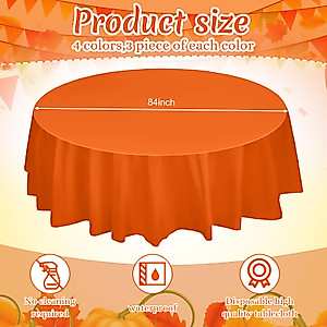 VitalCozy 12 Pcs Fall Plastic Round Tablecloth Disposable Autumn Table Cover 84 Inch Plastic Circular Tablecloths for Thanksgiving Day Harvest Birthday Party Decoration