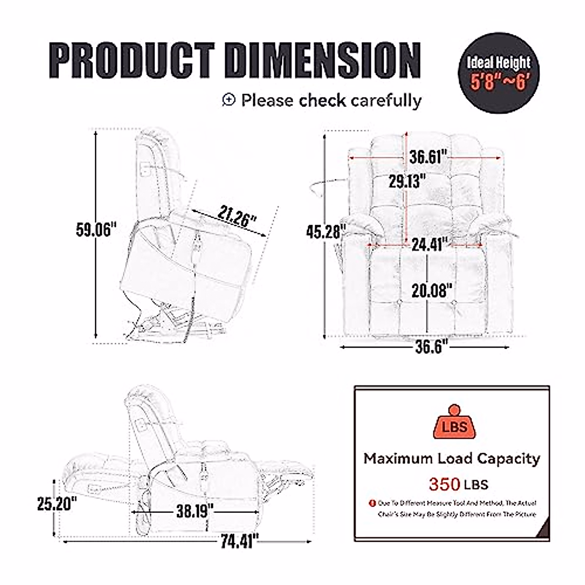 Creatuis Large Lift Recliner Chair for Elderly with Massage and Heat Lay Flat Electric Power Lift Chair LED Reading Light USB Port Cup Holders Side Pocket Plush Chenille (Light Brown)