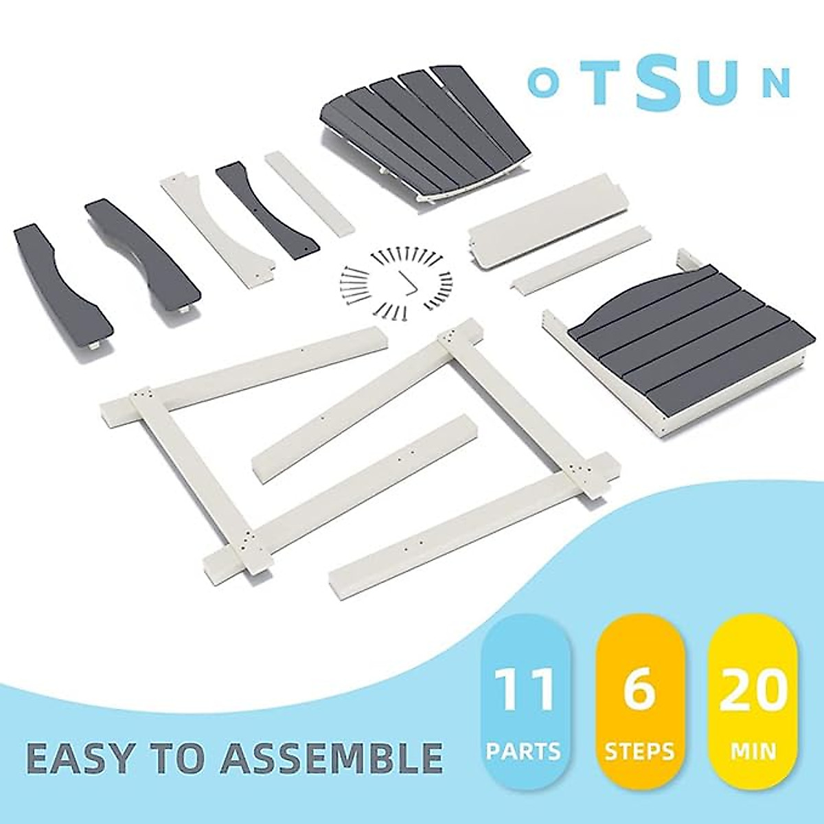 OTSUN Outdoor Tall Adirondack Chairs Set of 2, Patio Bar Stool Chair with High Back, 400lbs, Widened Arms, All-Weather Balcony Chair for Backyard, Garden, Yard - Light Grey