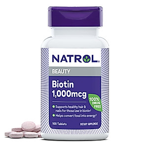 Natrol Beauty Biotin 1000mcg, Dietary Supplement for Healthy Hair, Skin, Nails and Energy Metabolism, 100 Tablets, 100 Day Supply