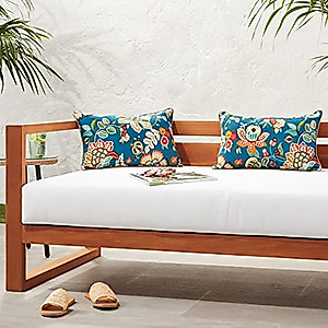 Pillow Perfect 563008 Floral Outdoor Throw Accent Pillow Plush Fill, Weather, and Fade Resistant, 2 Count (Pack of 1), Blue/Tan Telfair