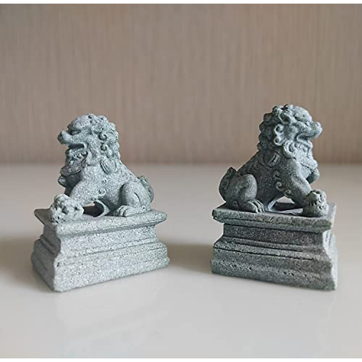 livelyfish Asian Fu Foo Dogs Statues Mini A Pair of Guardian Lion Figurine Sandstone Pets Fish Tank Aquarium Landscape Ornaments Accessories Feng Shui Decorations, A