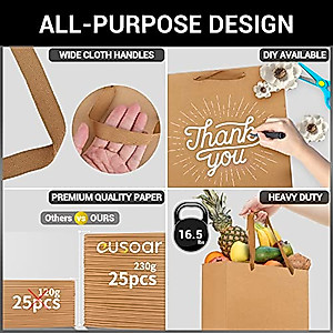 EUSOAR Shopping & Merchandise Bags, Medium Size 25pcs 7.8x3.9x11 inch Brown Kraft Paper Recyclable Gift Bags with Handle Bulk, for Party Favor Craft Retail Business Grocery Boutique Birthday Wedding