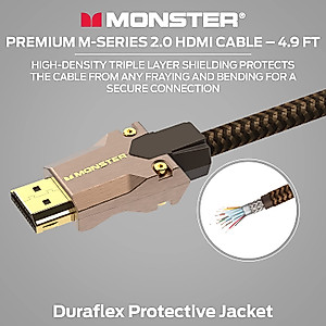 Monster M-Series Certified Premium HDMI Cable 2.0, Features 4K Ultra HD at 60Hz Refresh Rate, Duraflex Jacket, and Triple Layer Shielding, 25 Gbps - 4.9 ft
