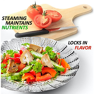 Two-Pack Vegetable Steamer Baskets (Two Sizes) Folding Expandable Steamer Inserts for Instant Pot Accessories, Safety Tool, Stainless Steel, Pressure Cooker, Pot in Pot, Food Steamer Cooking