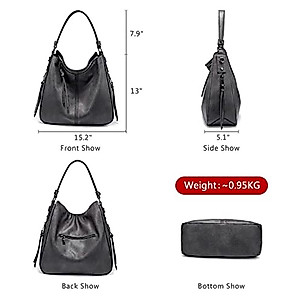 Handbags for Women Large Designer Ladies Hobo bag Bucket Purse Faux Leather (Grey)