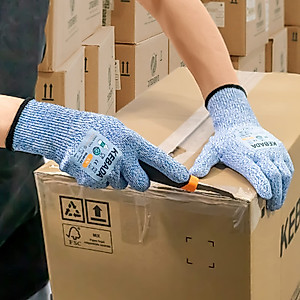 Kebada Cut Resistant Gloves, 100% Food Grade Cutting Gloves, ANSI A4 Protection Anti Cut Gloves; Glass-Free and Steel-Free, Level 5 Knife Gloves C4, Large