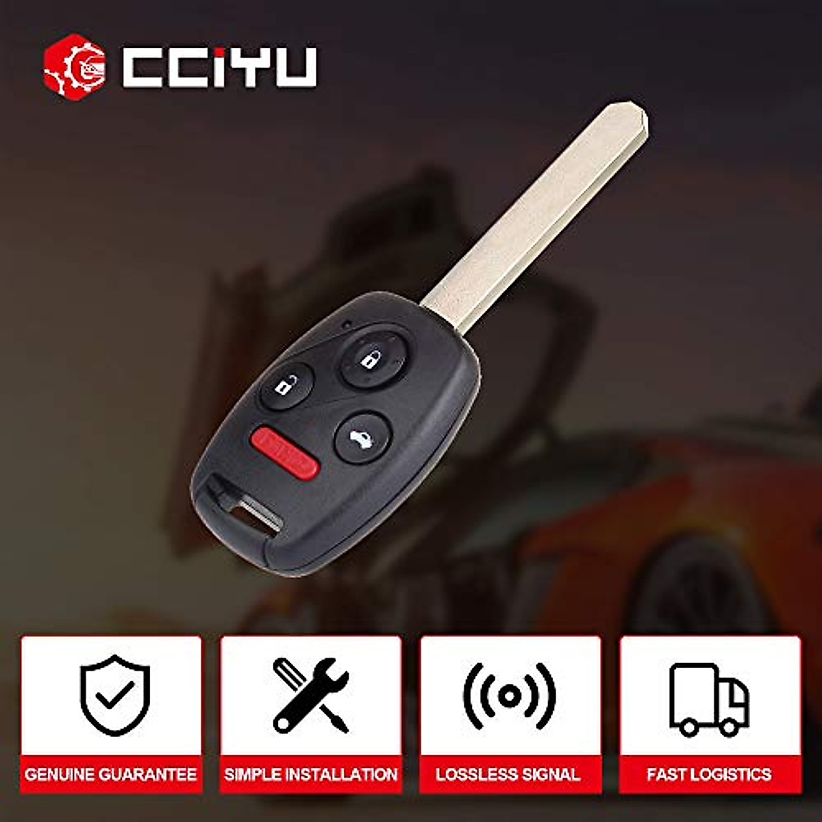 cciyu X 2 Flip Key Fob with Key Blade 4 buttons Replacement for 04 05 06 07 08 09 10 11 12 for H onda Accord CR-V Series with FCC OUCG8D-380H-A