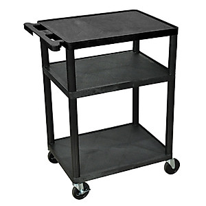Luxor Black Mobile Plastic 3 Shelf AV Presentation Cart
