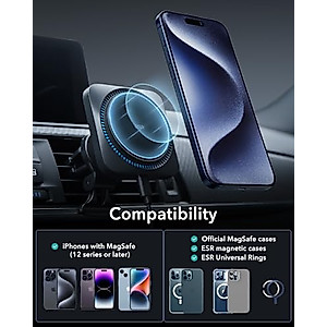 ESR for MagSafe Car Mount Charger with CryoBoost, Magnetic Wireless Car Charger Compatible with MagSafe Car Charger, for iPhone 15/14/13/12, Fast Phone Cooling Charger