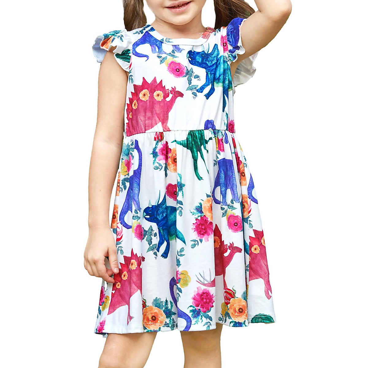 PATPAT Toddler Baby Girl Dress Little Kids Dresses Girls Comfy Ruffle Dinosaur Skirt Sundress 3 Years Old