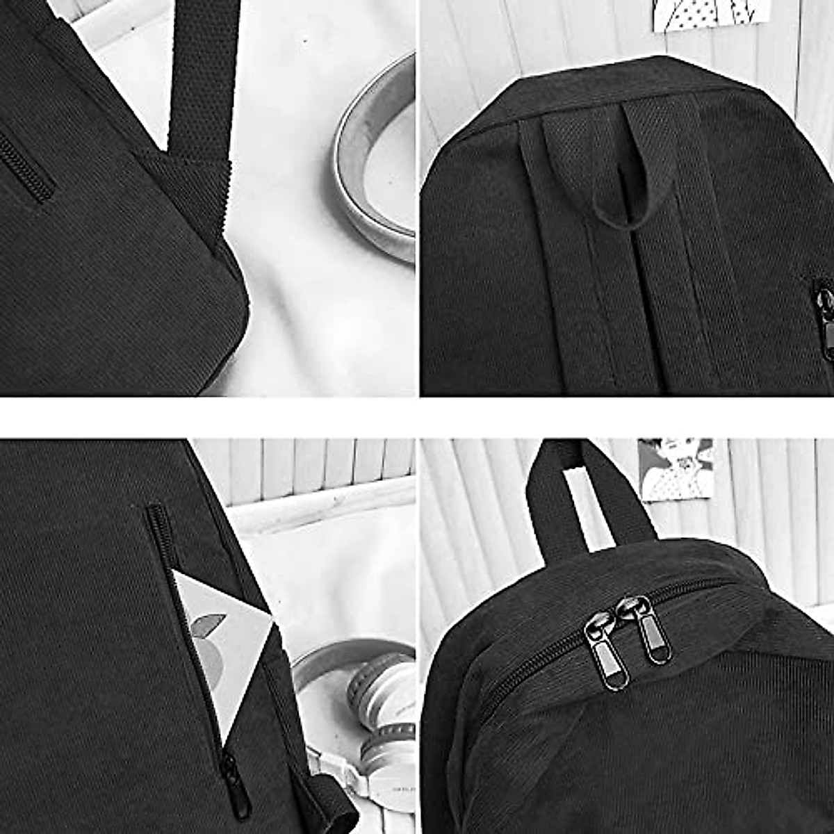 Hoce Corduroy Backpack Purse Rucksack Daypack with Anti-theft Back Pocket for Women Girls, Black