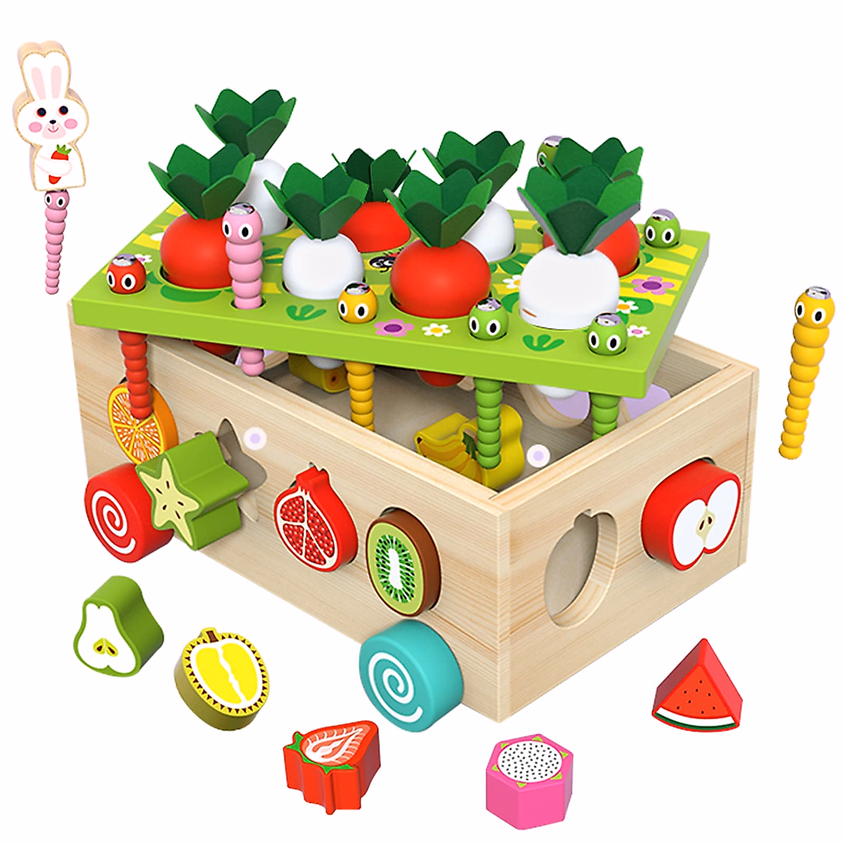 Uncle Nick Montessori Toys for Toddlers Educational Toys for 1 2 3 Year Old Girls Birthday Gifts, Wooden Shape Sorter Toy Carrot Harvest Game, Fine Motor Skill Early Learning Toys for Babies
