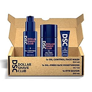 Dollar Shave Club | Ultimate Skincare Bundle | Oil Control Face Wash (3.4 oz), Oil-Free Face Moisturizer with SPF 30 (1.7 oz), & Eye Savior (0.5 oz) | Men's Skincare | Skin Care Routine