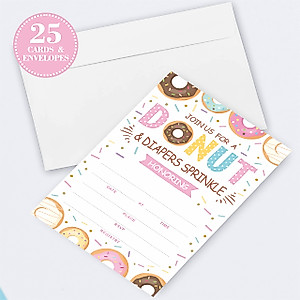 JCVUK Set of 25 Baby Shower Invitations with Envelopes, Diaper Raffle Tickets and Baby Shower Book Request Cards,Colored Donut Theme Babyshower Party For Boys or Girls(YQKTZ-B10)