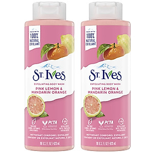 St. Ives Exfoliating Body Wash - Pink Lemon Body Wash for Women with Mandarin Orange, Citrus Body Wash, Body Soap, or Hand Soap with 100% Natural Exfoliants for Glowing Skin, 16 Oz Ea (Pack of 2)