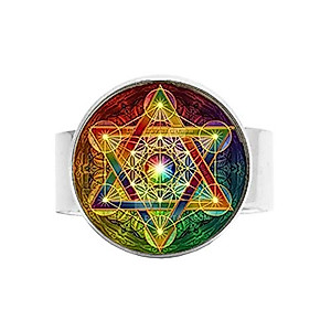 Metatron Cube Women Magic Hexagram Ring Vintage Sacred Geometry Flower of Life Art Photo Jewelry