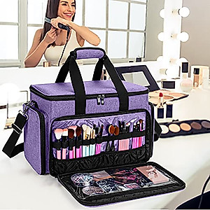 BAFASO Large Cosmetic Bag Makeup Bag with Adjustable Dividers, Travel Makeup Case Holds Cosmetics and Hair Supplies, Purple