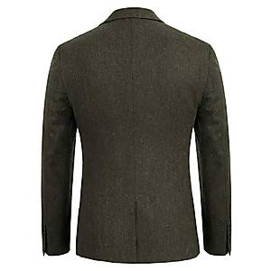 Men's Irish Wool Blend Blazer Notch Lapel Herringbone Tweed Sport Coat Army Green L