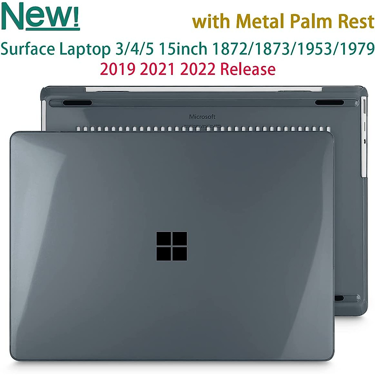 Mektron Designed 15" Microsoft Surface Laptop 3/4/5 Case 2019/2021/2022 Models:1872/1873/1953/1979 Laptop Cover,Plastic Hard Shell with Screen Protector + Keyboard Cover + Dust Plugs,Crystal Black