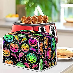 Gomyblomy Pumpkins & Bats Print Toaster Cover, Halloween Themed Microwave Protector with Handles, Lightweight Washable 4-Slice Toaster Dust Cover, Holiday Decoration