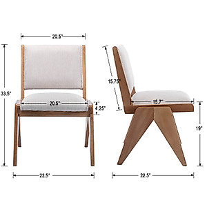 RIVOVA Mid Century Modern Dining Chairs Set of 6 Upholstered Cream Fabric Dining Room Chairs with Wood Legs, Farmhouse Kitchen Accent Armless Side Chairs with Square Backrest